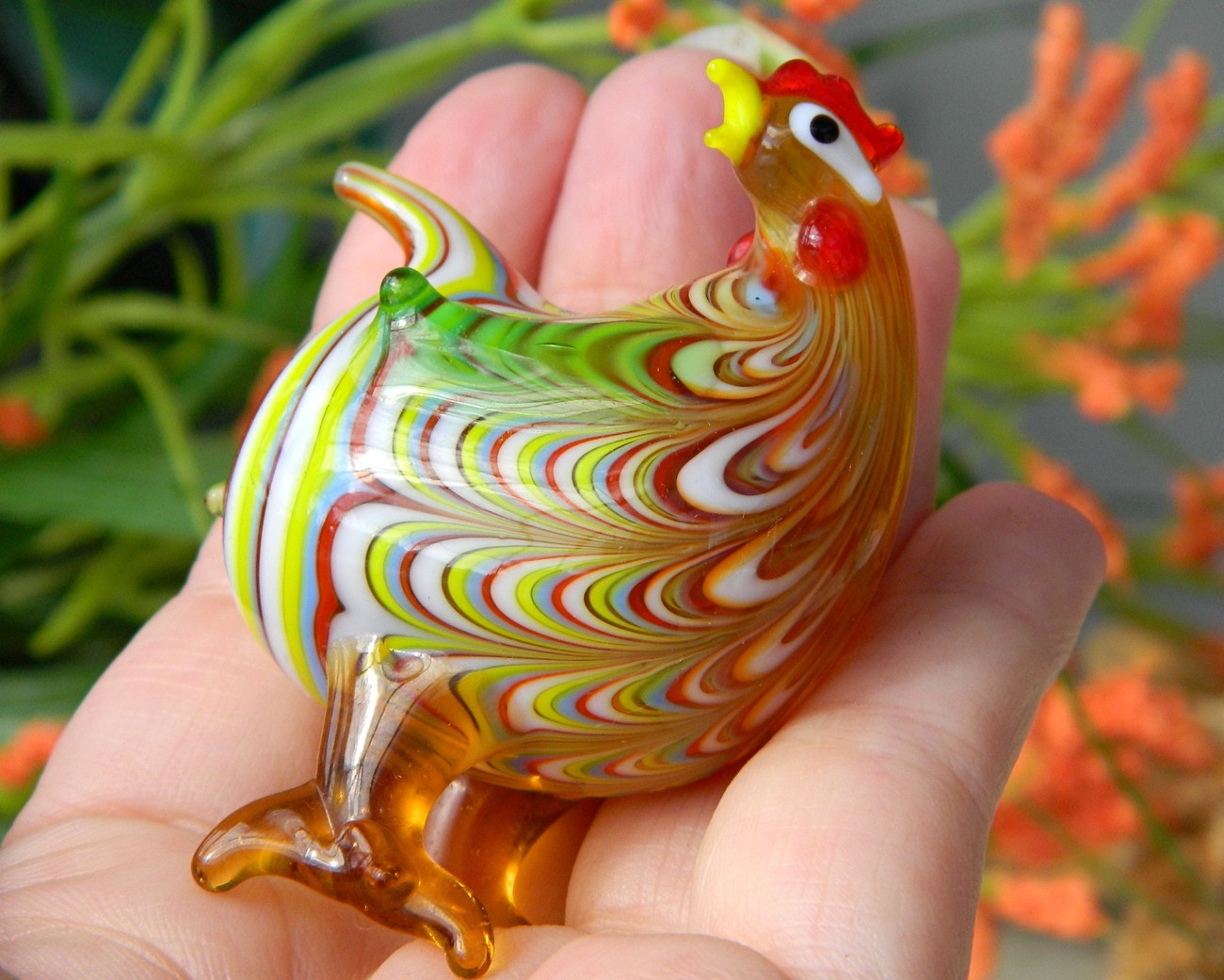 Art Glass Hand Blown Standing Chickens Hens Multicolor 3 Set - Chickens