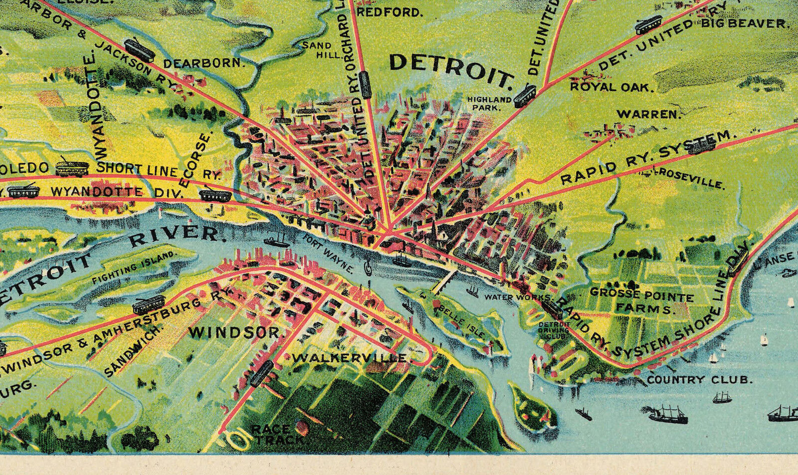 1920 Map Detroit United Railway's Interurban and similar items