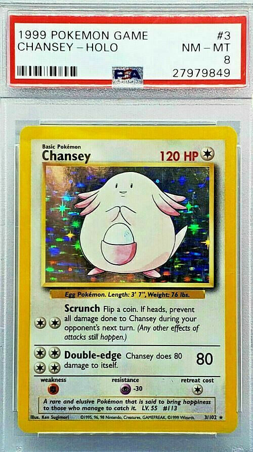 PSA 8 POKEMON CHANSEY HOLO RARE 3/102 POKEMON BASE SET TCG WIZARD WOTC ...