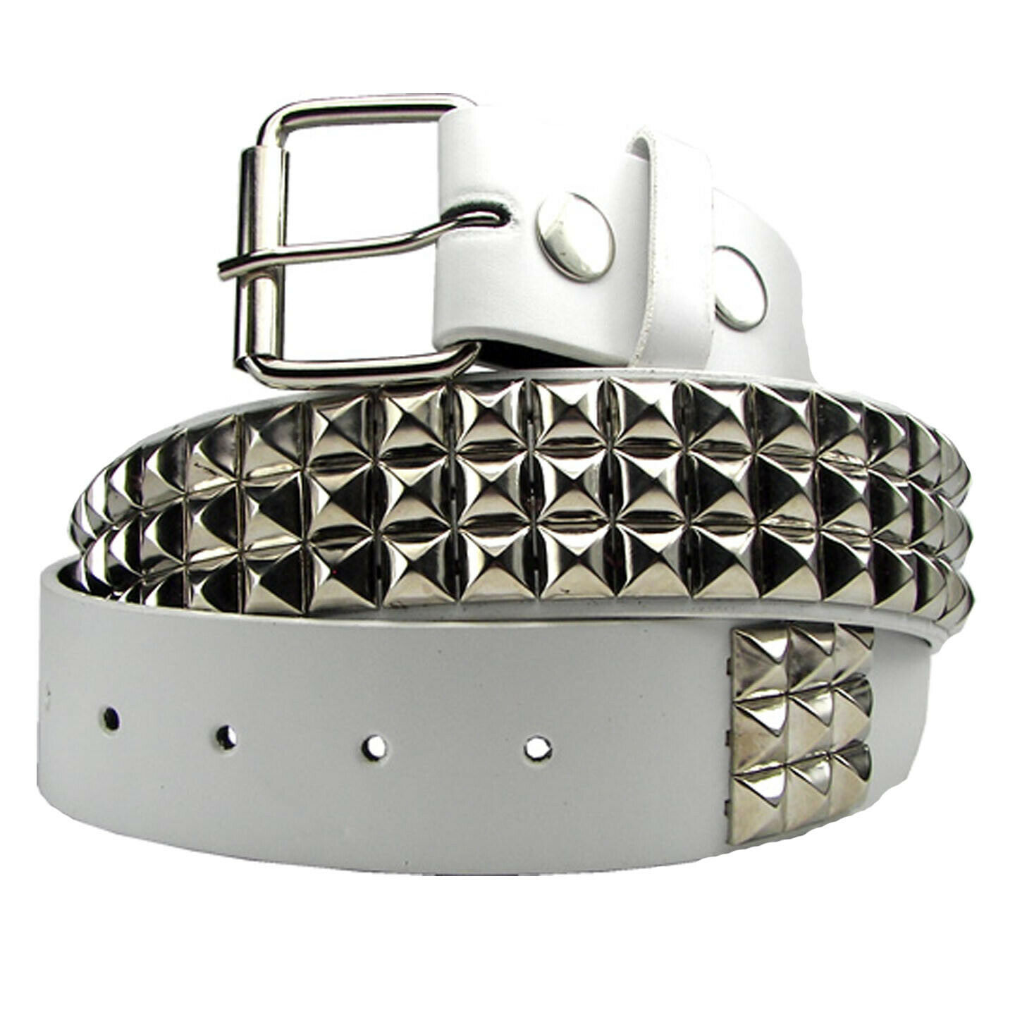 Punk Rock Goth 3 Row Silver Pyramid Metal Studs Mens Leather Belt White ...