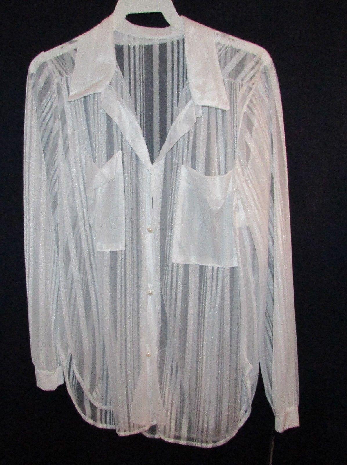 WHITE Sheer Striped Night Shirt Sleepshirt Panty Set ~ S,M,L ~ Great ...