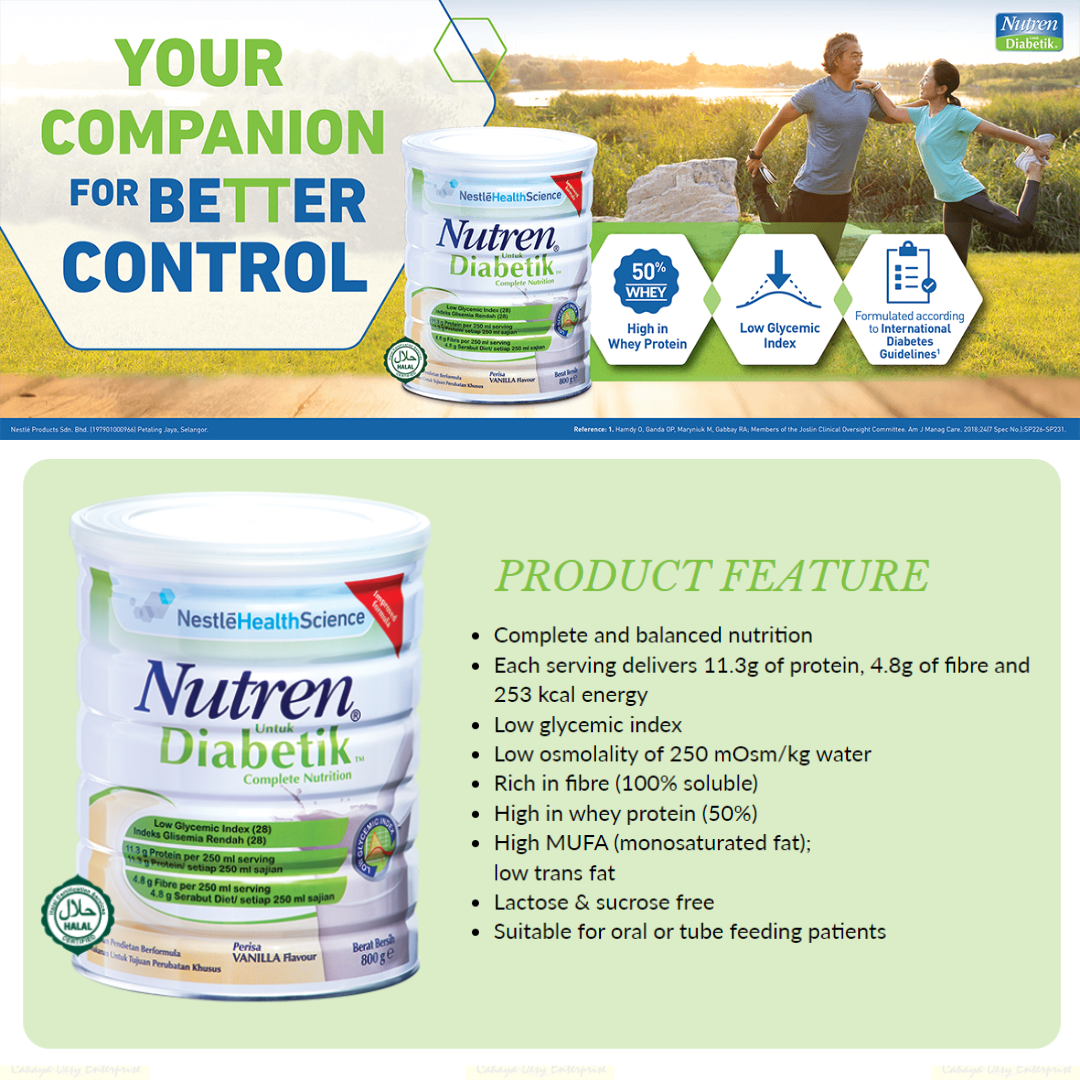 2 X Nestle Nutren Diabetic Complete Nutrition 800g Vanilla Flavour ...