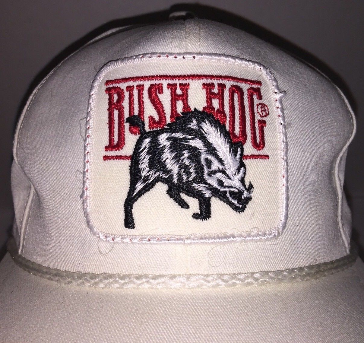 VINTAGE BUSH HOG 80s 90s White Hat Cap Snapback PATCH Logo Farmer USA K ...