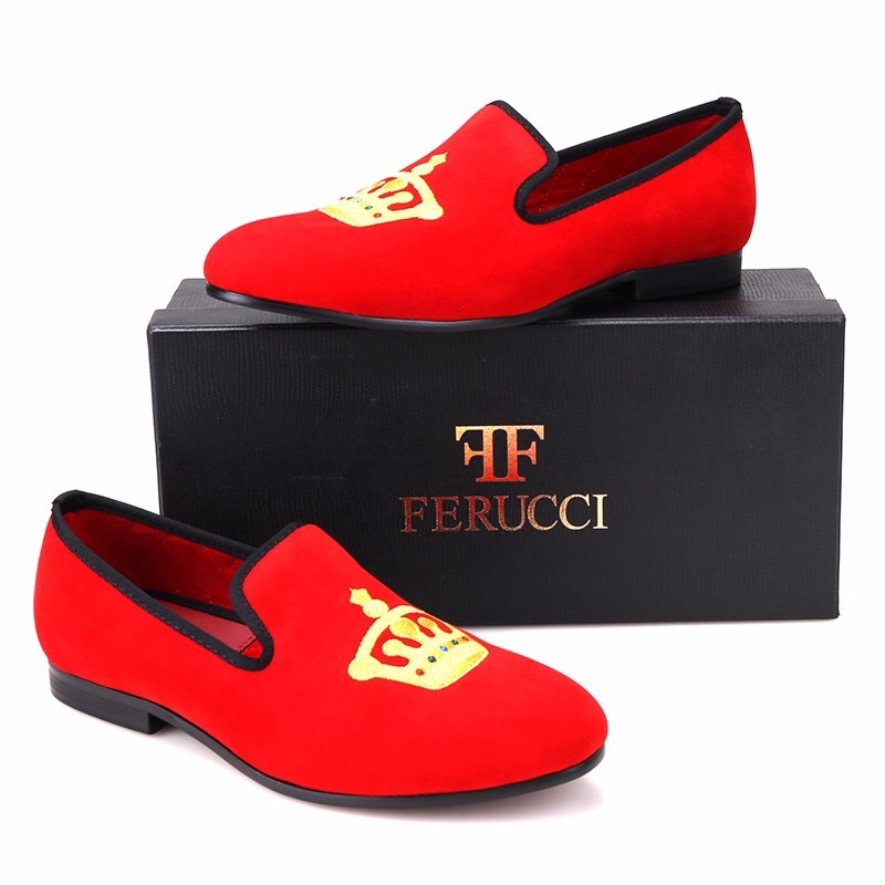 Handmade FERUCCI Men red Velvet Slippers loafers with Crown davucci ...