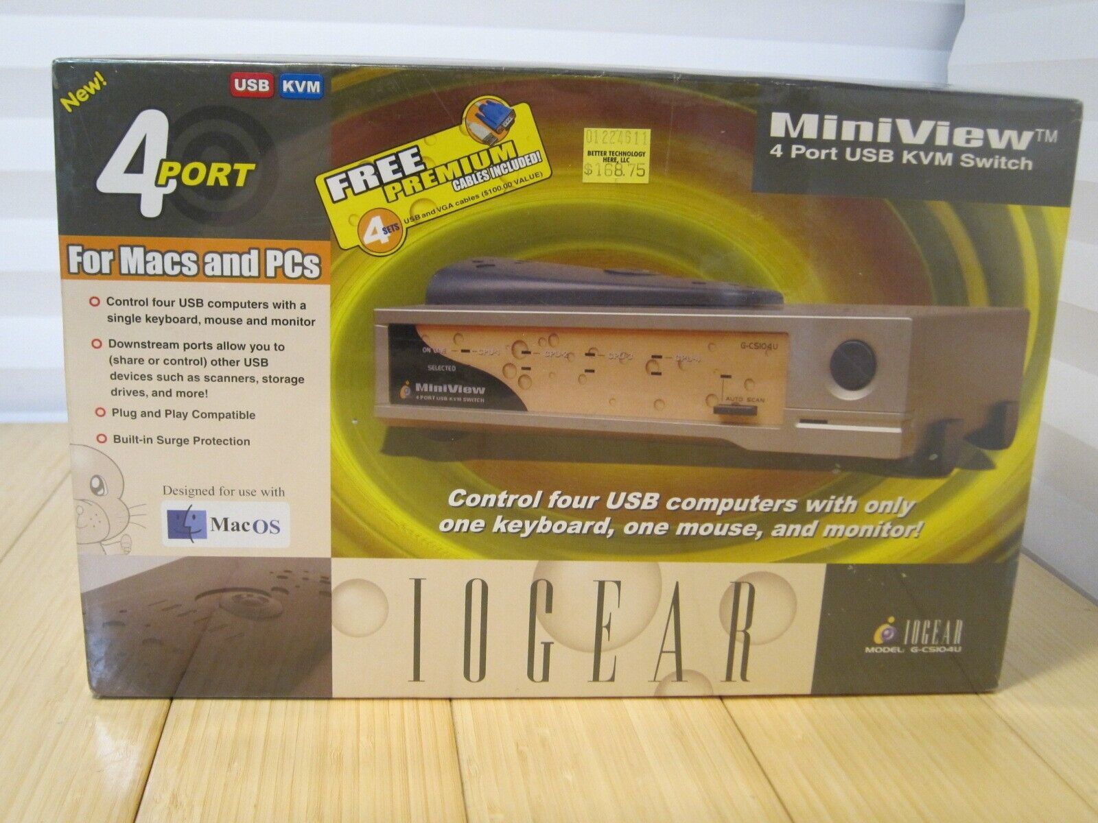 NOS IOGEAR Miniview DVI 4 Port USB KVM Peripheral Switch G-CS104U Mac ...