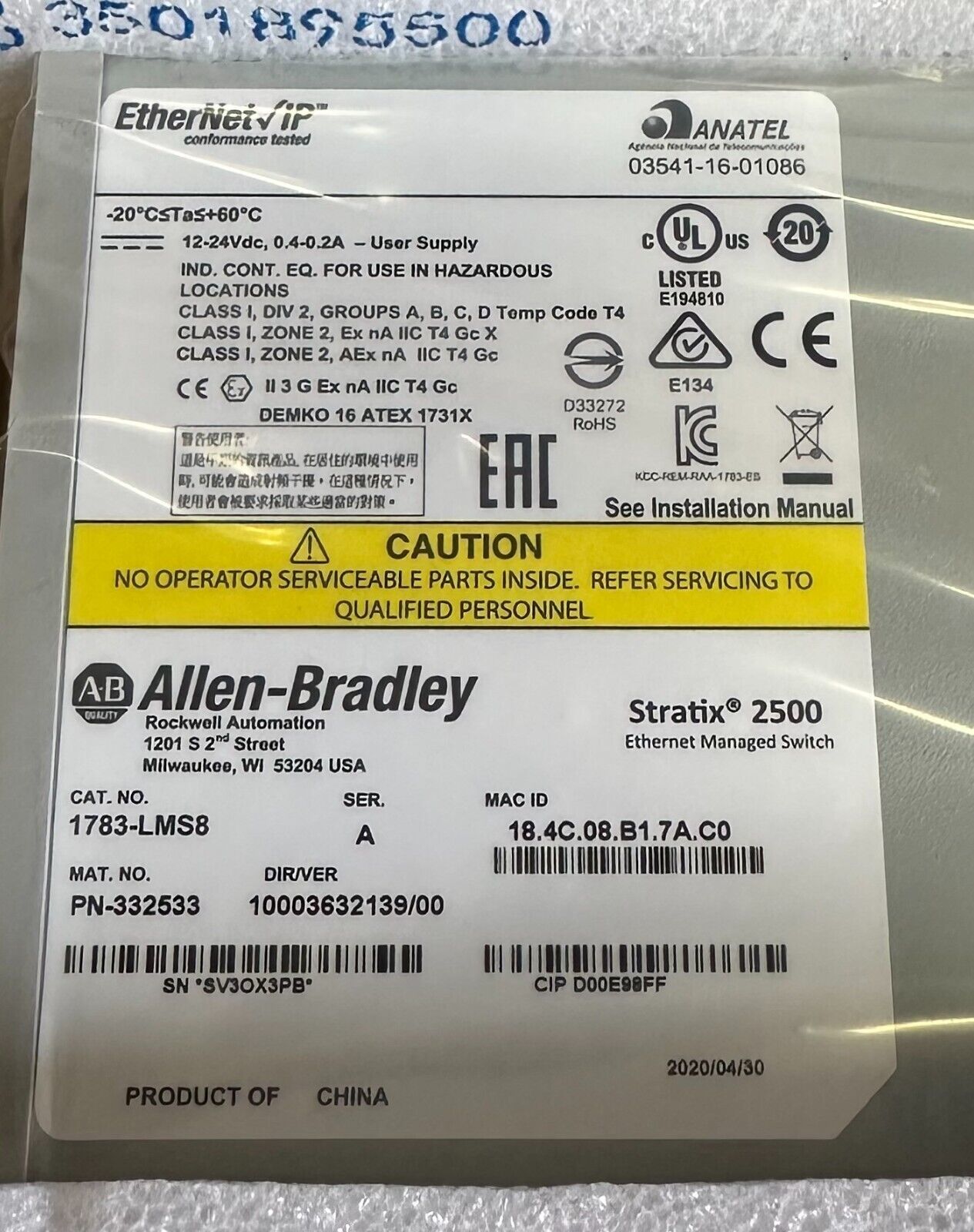 NEW ALLEN BRADLEY 1783-LMS8 /A Stratix 2500 8-PORT ETHERNET SWITCH ...