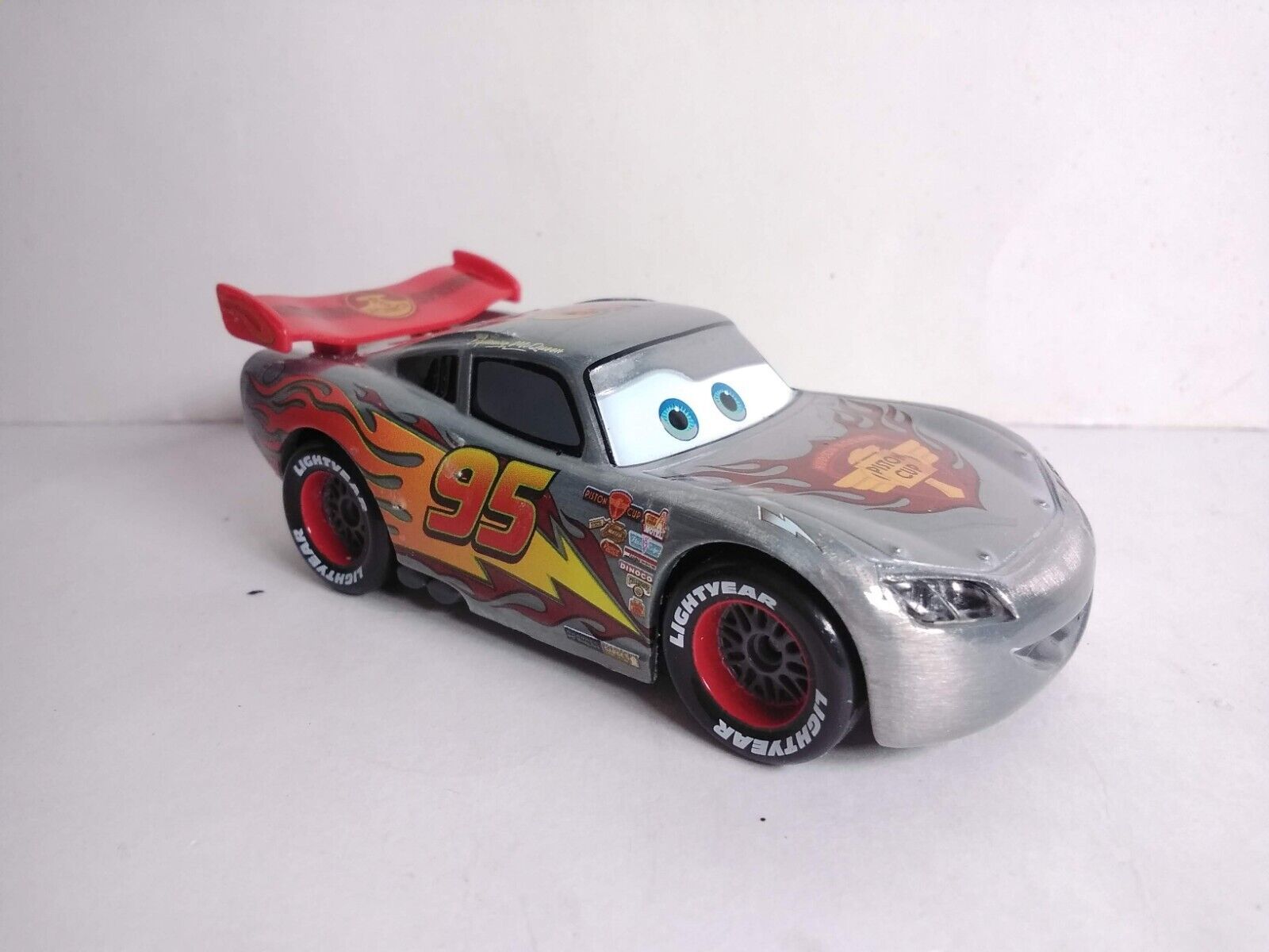 Disney Pixar "Cars 2" Lightning McQueen Silver Racer Metallic Finish ...
