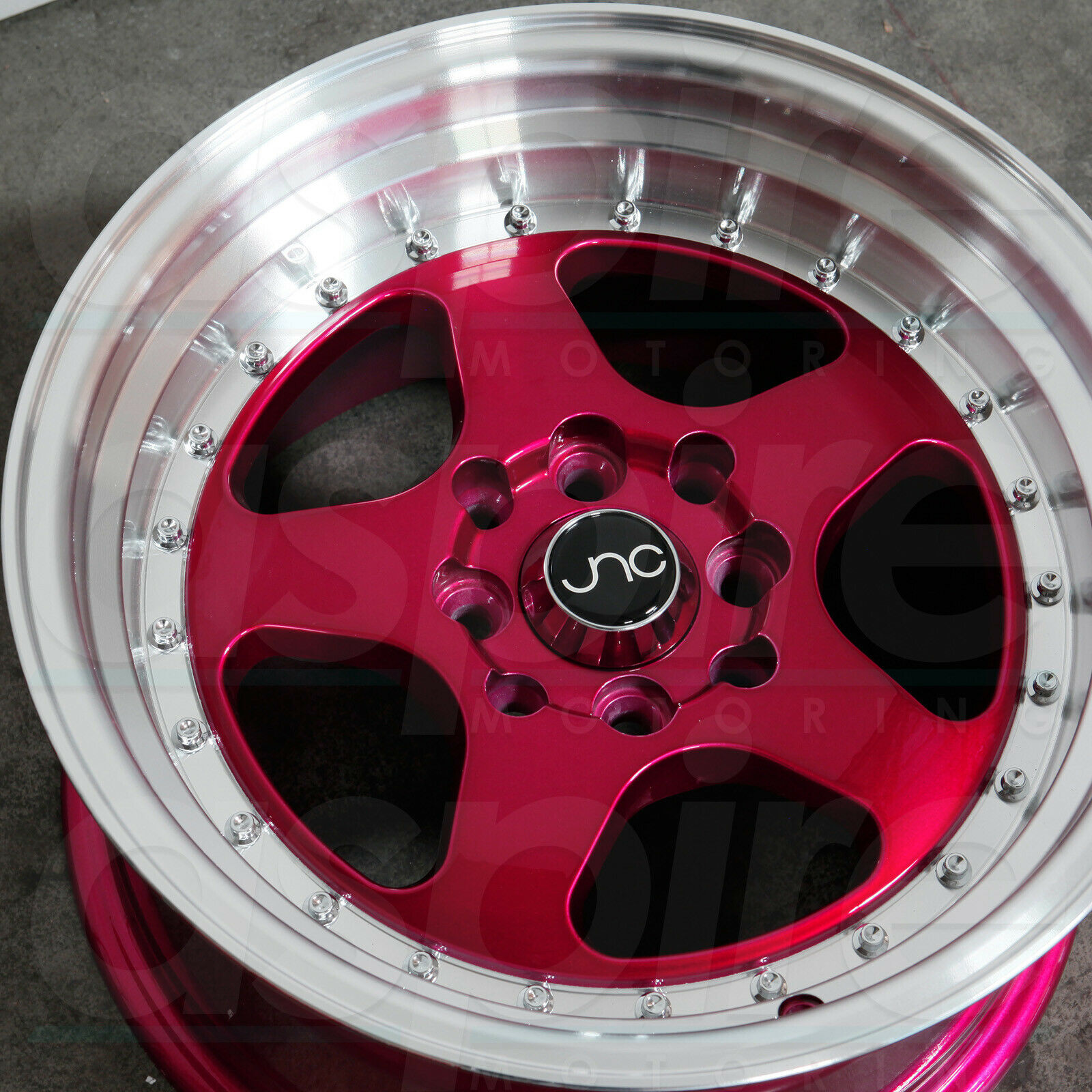 One 15x9 JNC 010 4x100/4x114.3 20 Candy Red Machine Lip Wheel Rims - Wheels