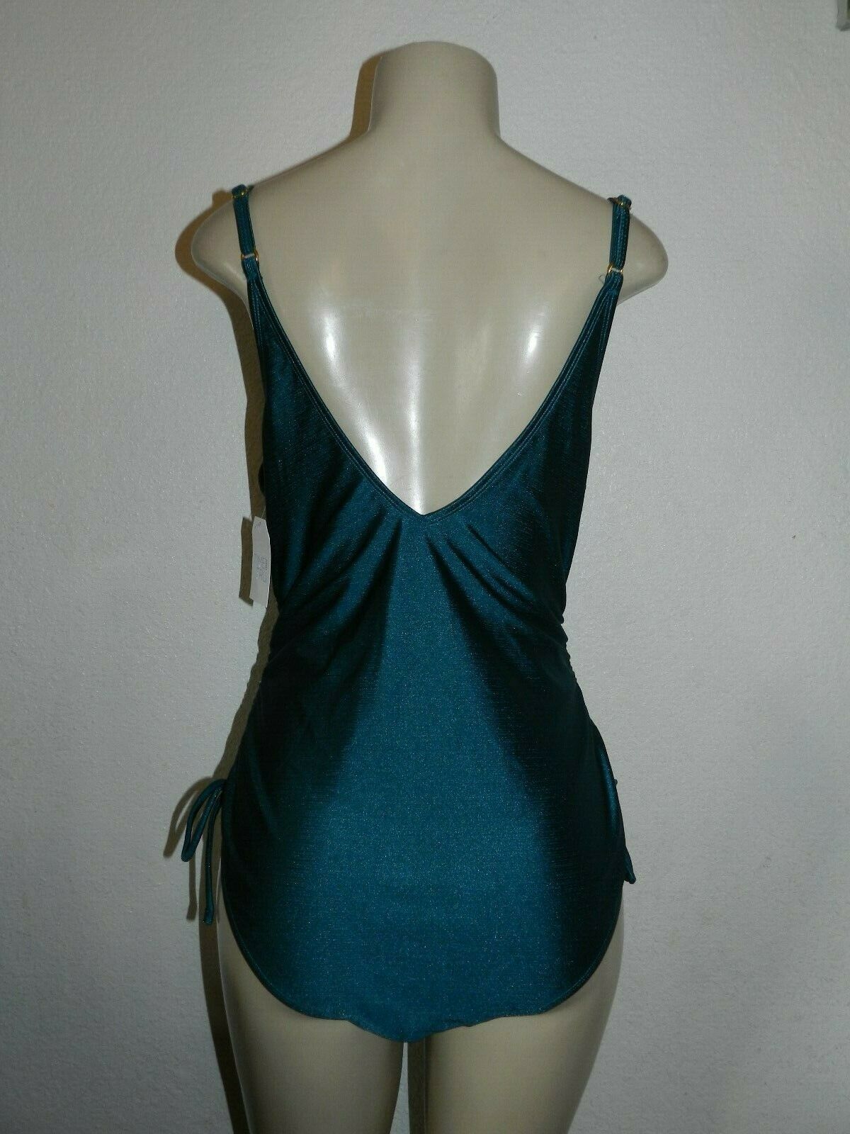 Time And Tru Women's Side Shirred One Piece Swimsuit Teal Taut L New