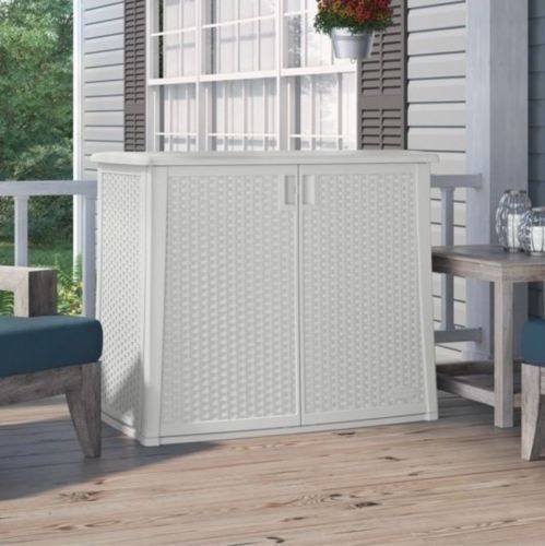 Pool Deck Box Patio Storage Containers Cabinet 2 Shelves White Cupboard ...