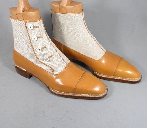 Men Two Tone Button Boots, Men Ankle High Button Boots, Men Leather ...