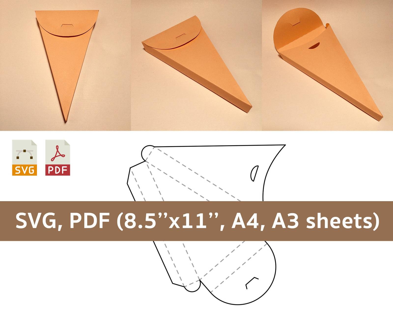 Slice box template, pizza slice box, pizza slice container, A4, A3, SVG ...