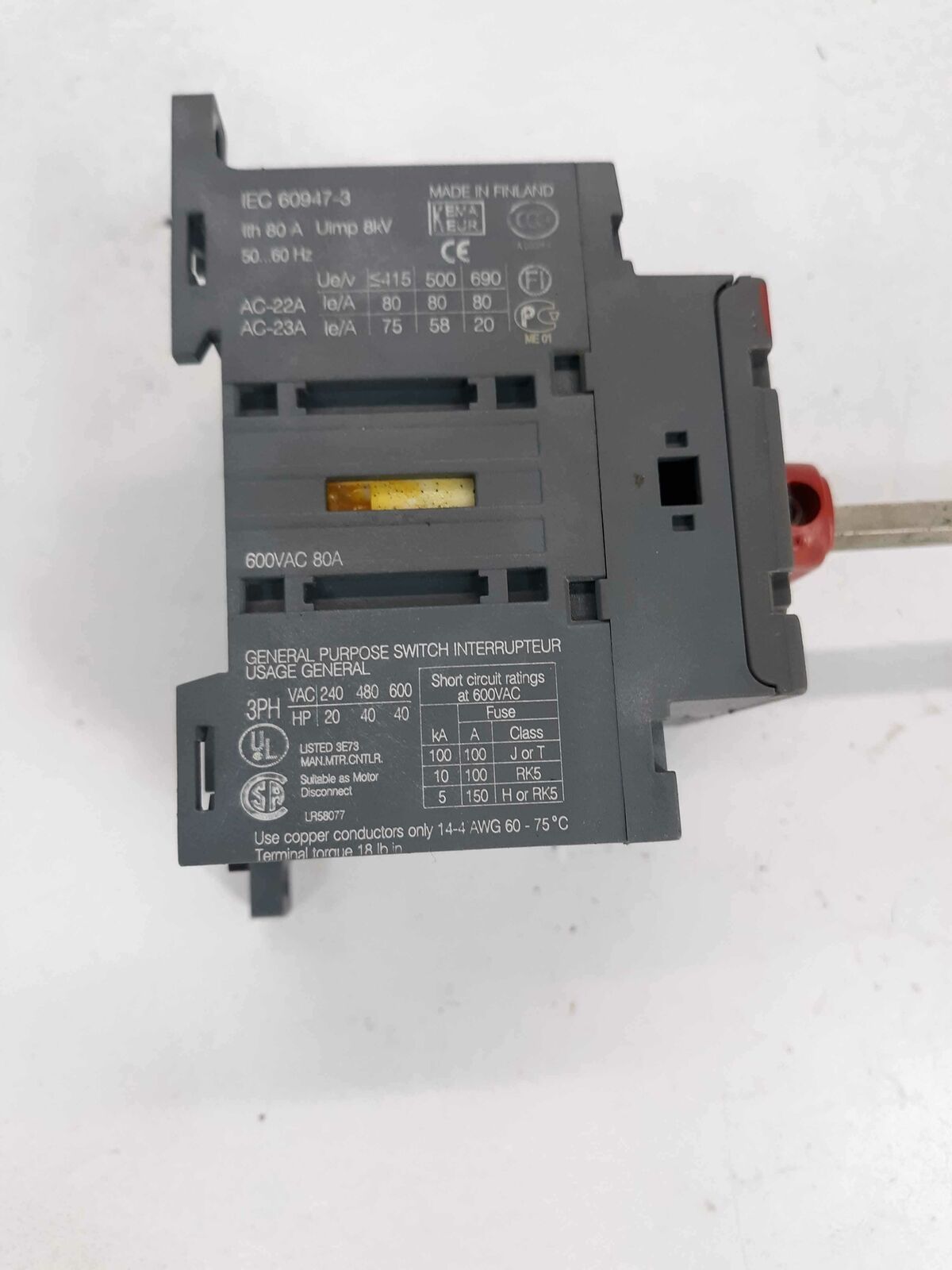 ABB OT63E3 Disconnect Switch 80 Amp 600 VAC IEC 60947-3 - Other Circuit ...
