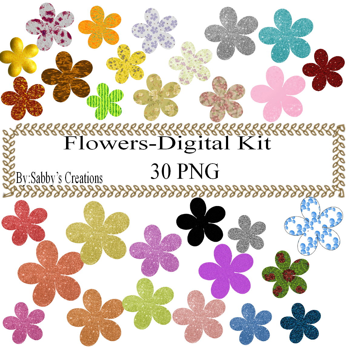 Flowers Digital Kit 3-Art Clip-Gift Tag-Jewelry-T shirt-Notebook ...