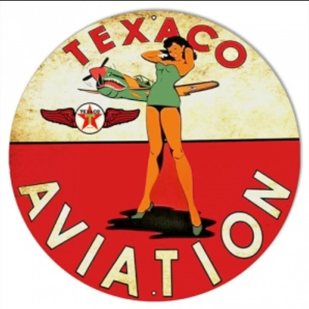 Retro Texaco aviation plane oil gas Warhawk pinup girl steel metal sign - Everything Else