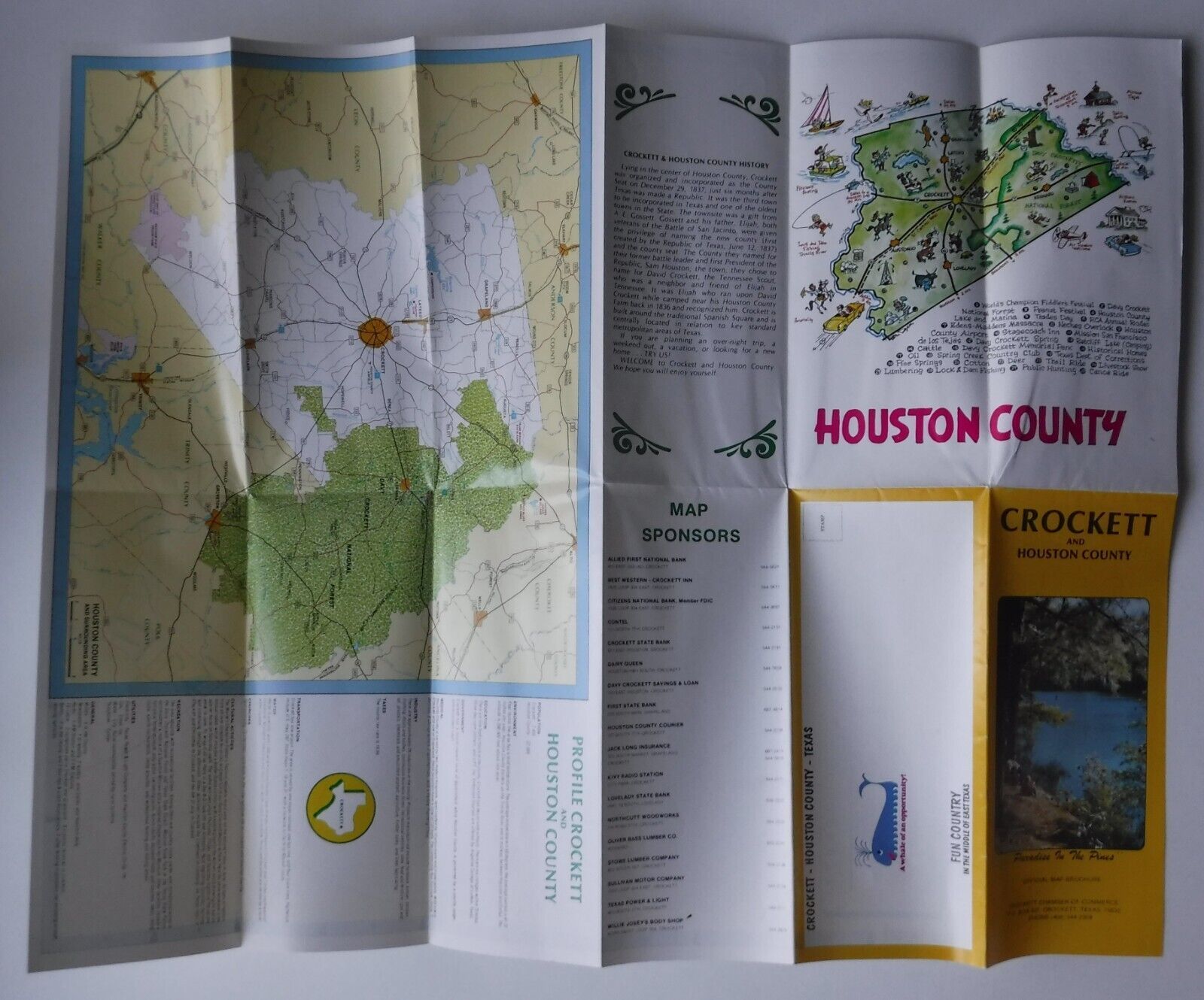 Folding Road Map Crockett and Houston County Official Map Brochure 1985 ...