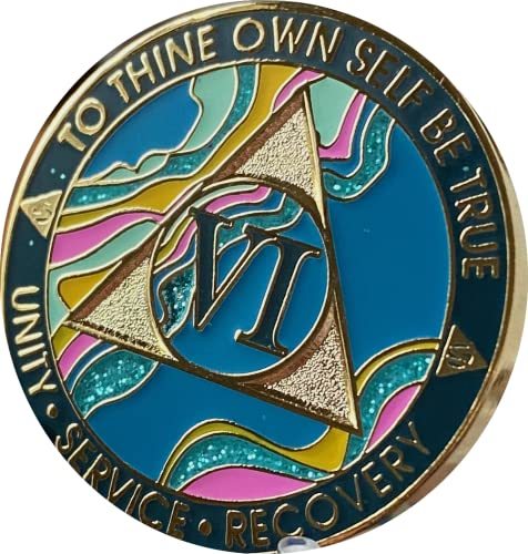 6 Year AA Medallion Elegant Marble Tahiti Teal Blue and Pink Gold ...