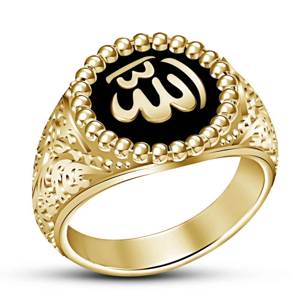 14k Yellow Gold Plated 925 Silver Black Enamel Men's Mohammad Rasool ...