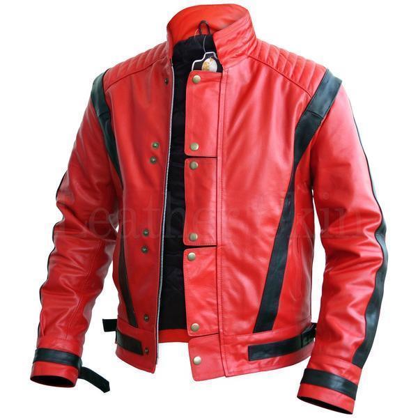 Handmade Men Michael Jackson Style Red Black Leather, Black Strip ...