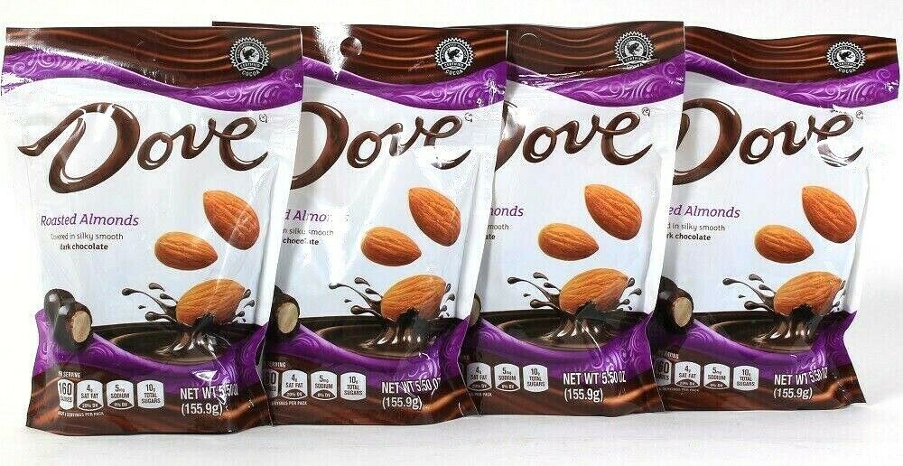 4 Bags Dove 5 5 Oz Silky Smooth Dark Chocolate Covered Roasted Almonds