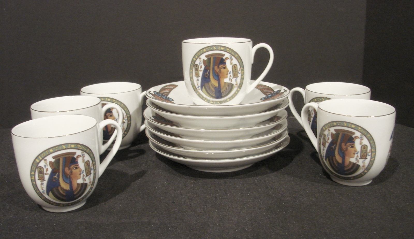 Fathi Mahmoud Hieroglyphic Porcelain Sculpture Demitasse Set for 6 ...