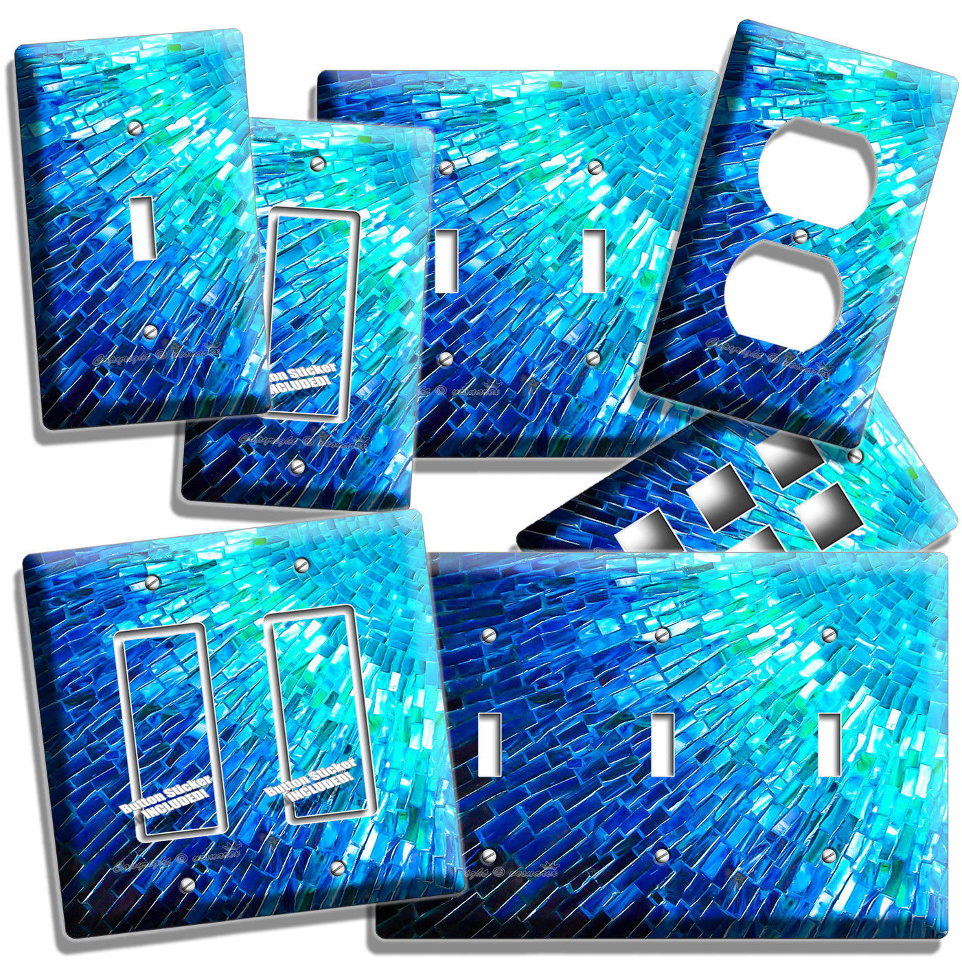 BLUE PEARL MOSAIC GLASS TILE DESIGN LIGHT SWITCH OUTLET WALL PLATE ...