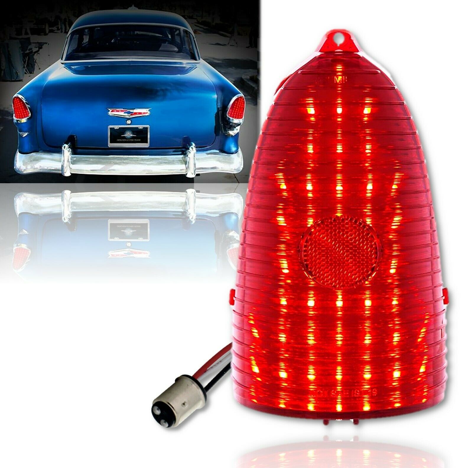 55 Chevy Red LED Tail Brake Stop Light Back Up Delete Lens 150 210 Bel ...