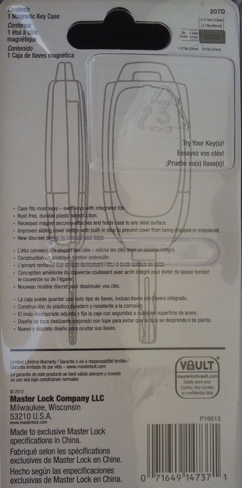 Master Lock LARGE MAGNETIC SPARE KEY HOLDER 4.7" X 2", 1 Masterlock ...