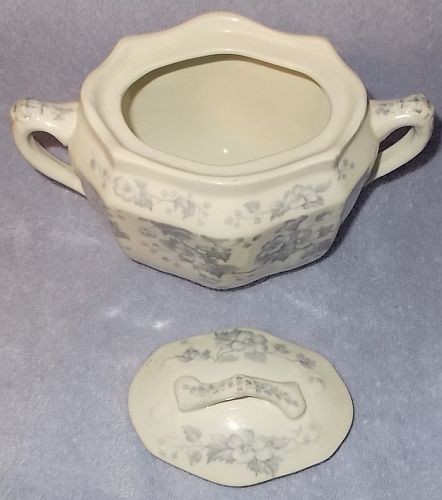 Antique Colonial Pottery Stoke England Blue Floral Sugar Bowl and Lid ...