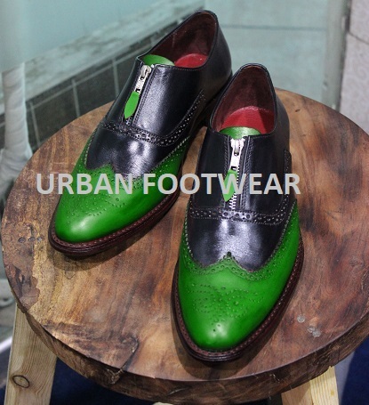 New Men's Handmade Leather Shoes Black & Green Leather Stylish Front ...