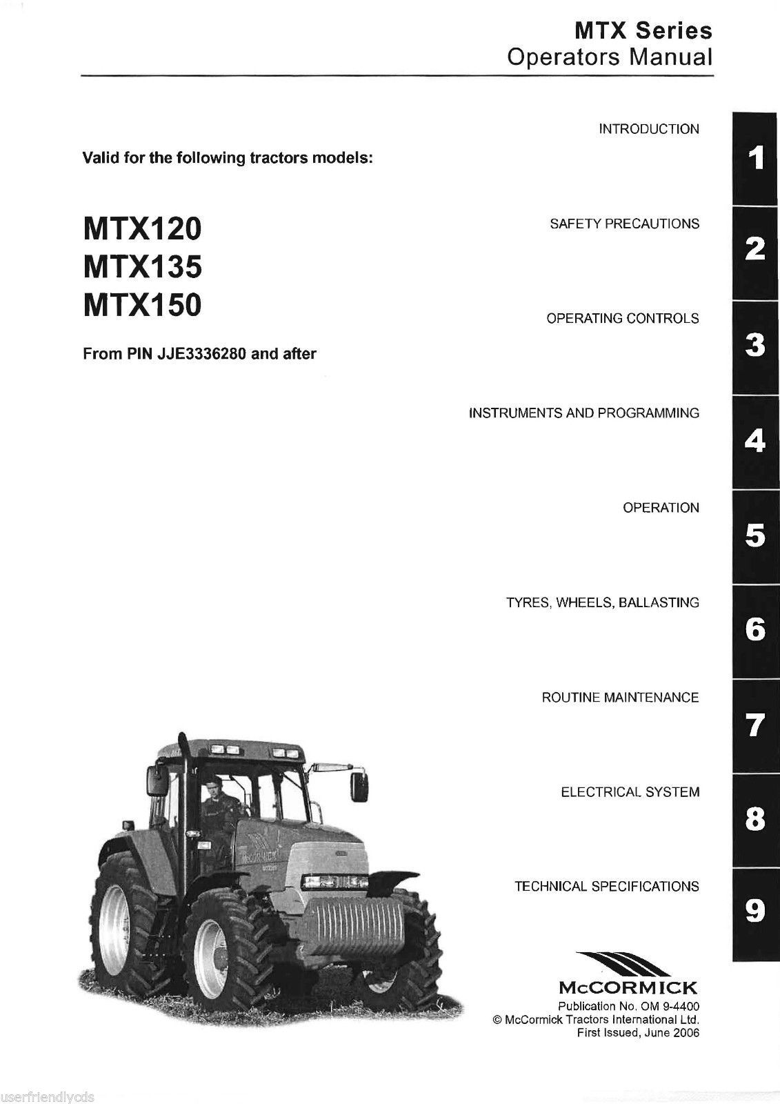 McCormick MTX MTX110 MTX120 MTX125 Tractor Service & Operator Manual -4 ...