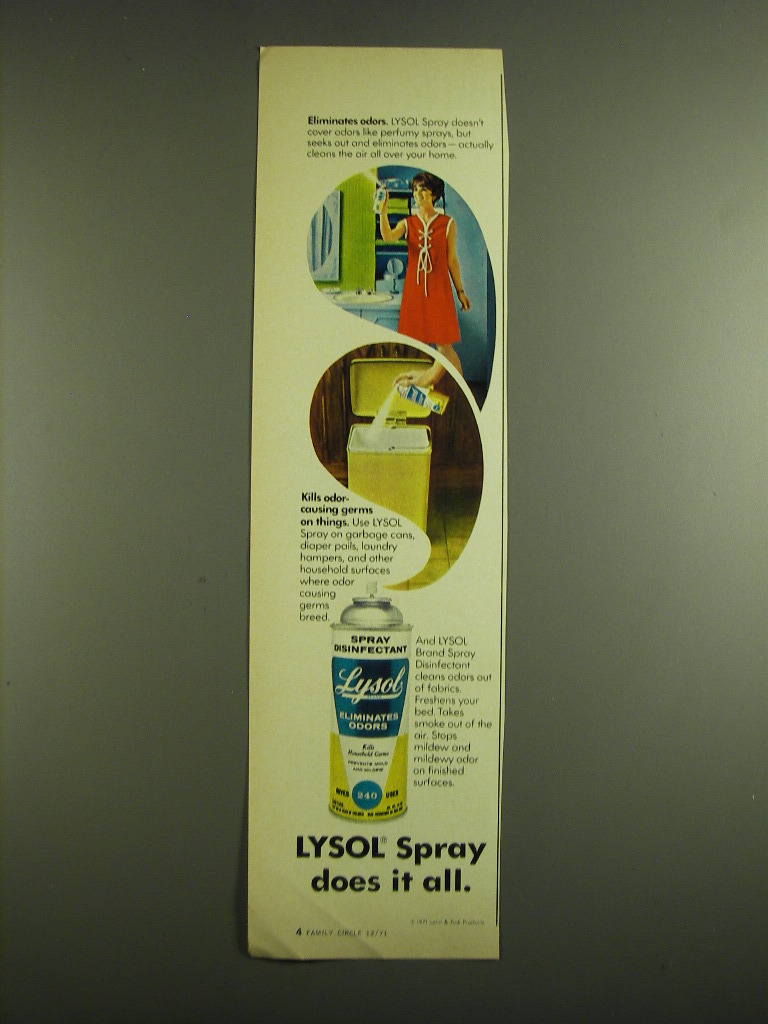 1971 Lysol Spray Disinfectant Advertisement - Lysol Spray does it all ...