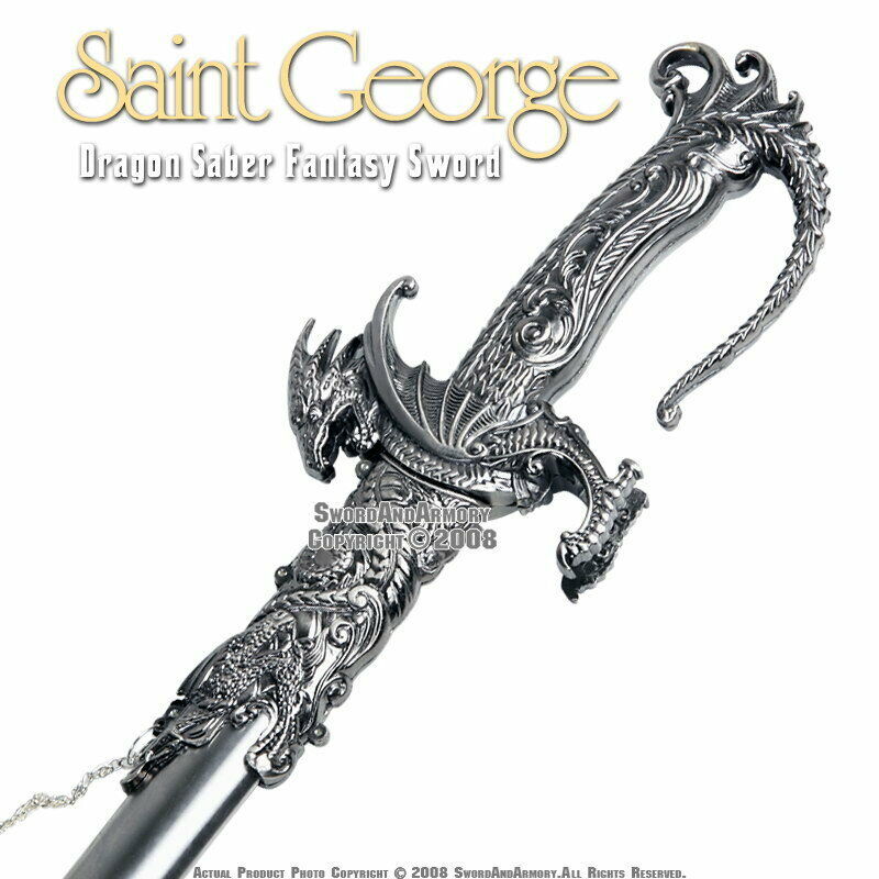 Silver Saint George Dragon Saber Fantasy Medieval Knight Sword Straight ...