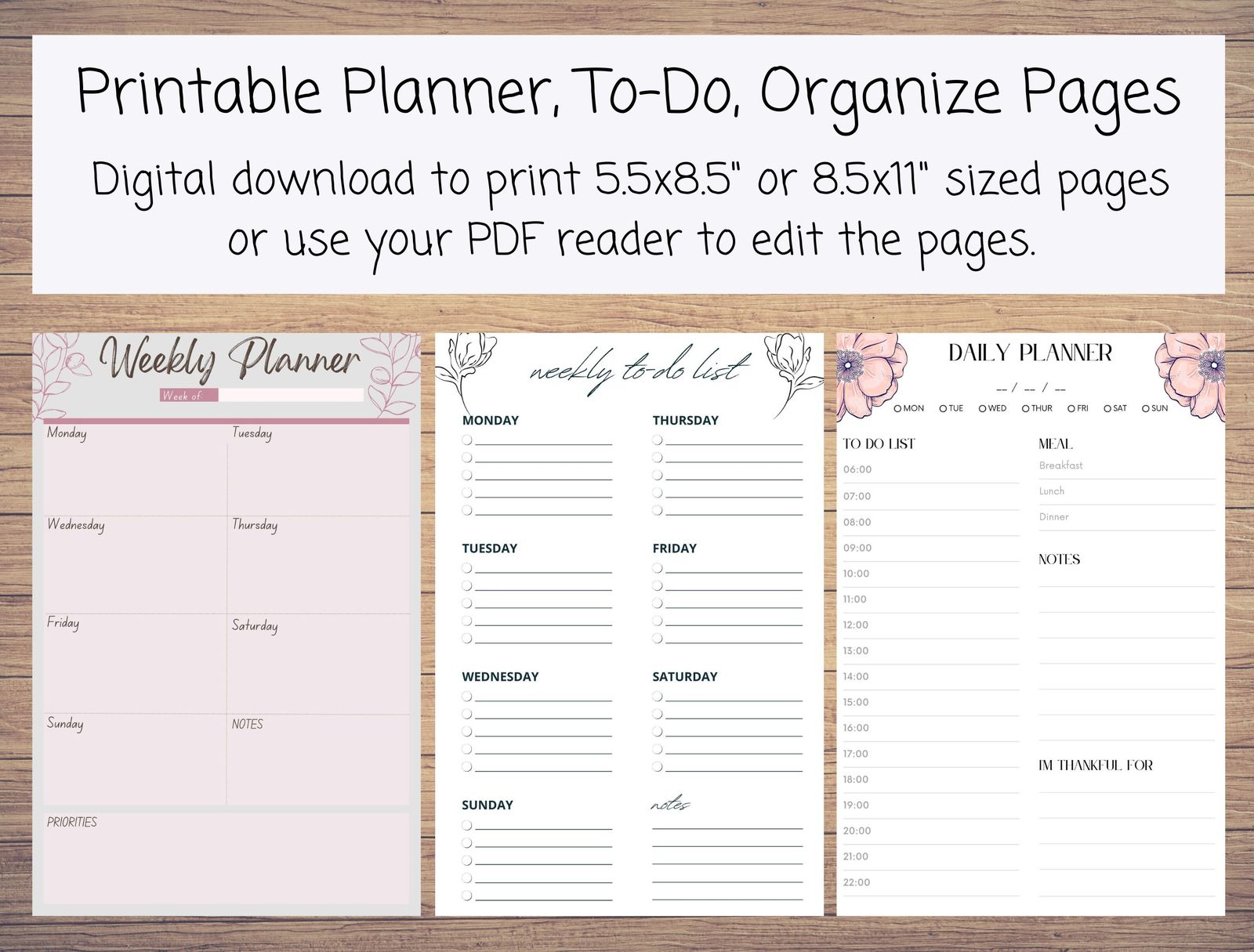 50 Instant Download and Print Planner Pages: 10 Planner Pages to Choose ...