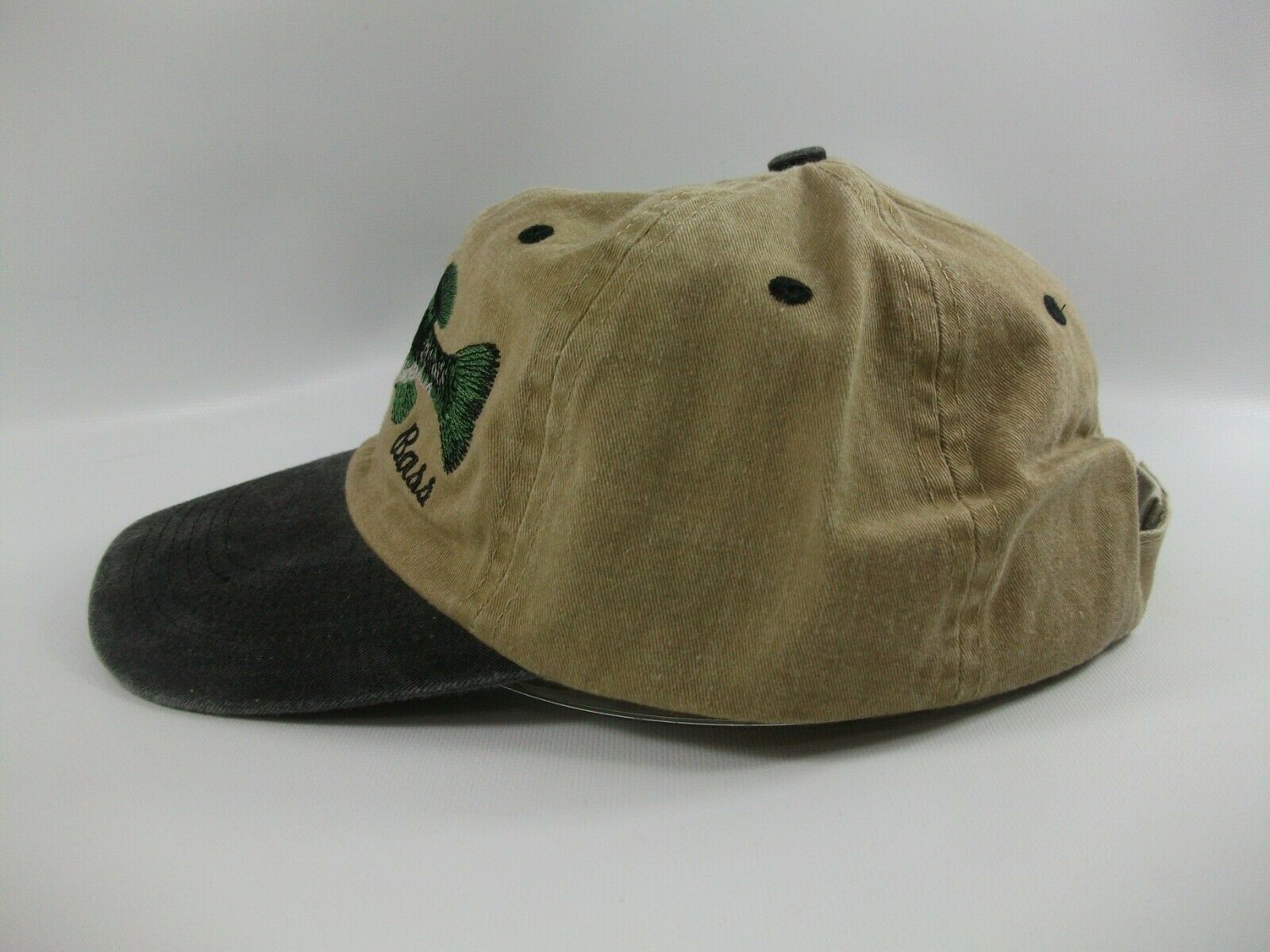 Bass Fish Fishing Hat Beige Black Hook Loop Baseball Cap - Men's ...