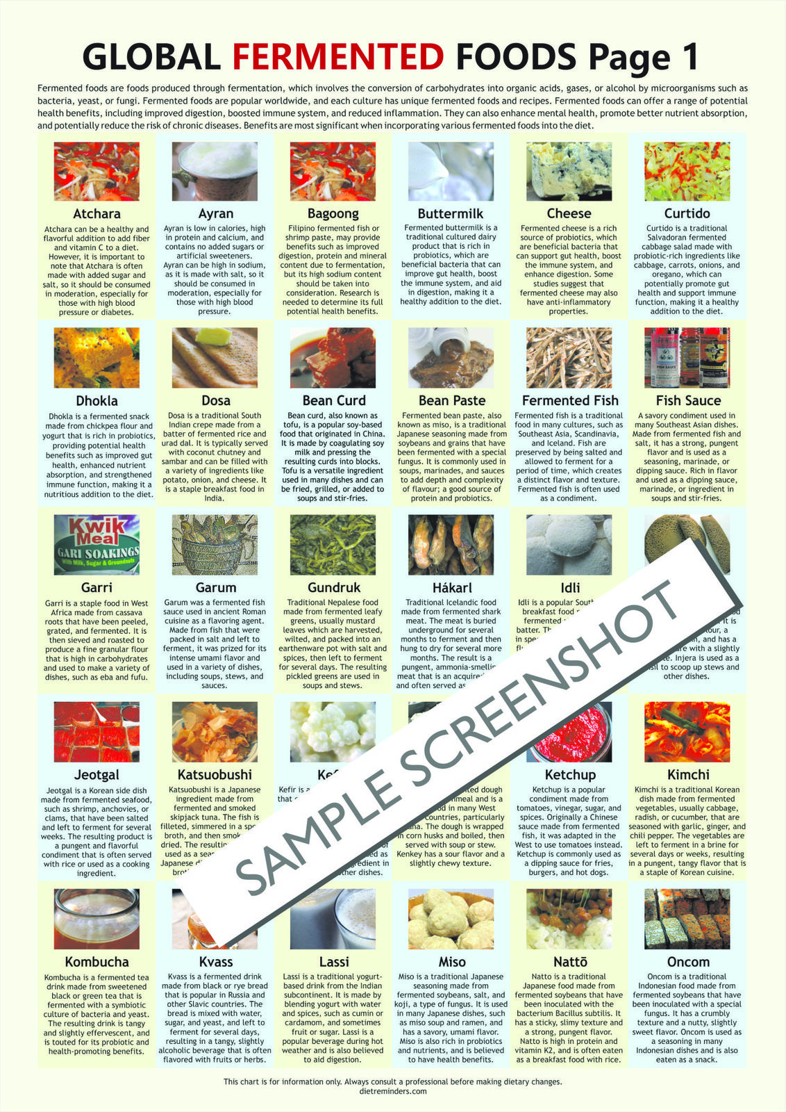 Fermented Foods Chart, digital download PDF, global fermentation, Food ...