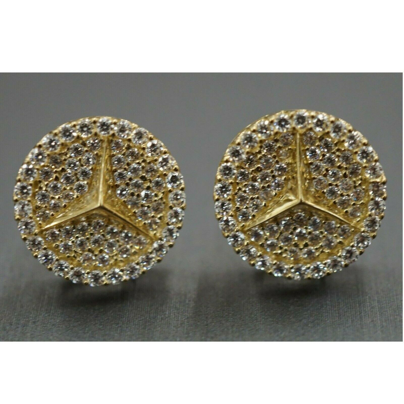 14K Yellow Gold Over High Quality Mercedes Benz Diamond Cluster Stud ... 14K Yellow Gold Over High Quality Mercedes Benz Diamond Cluster Stud ...