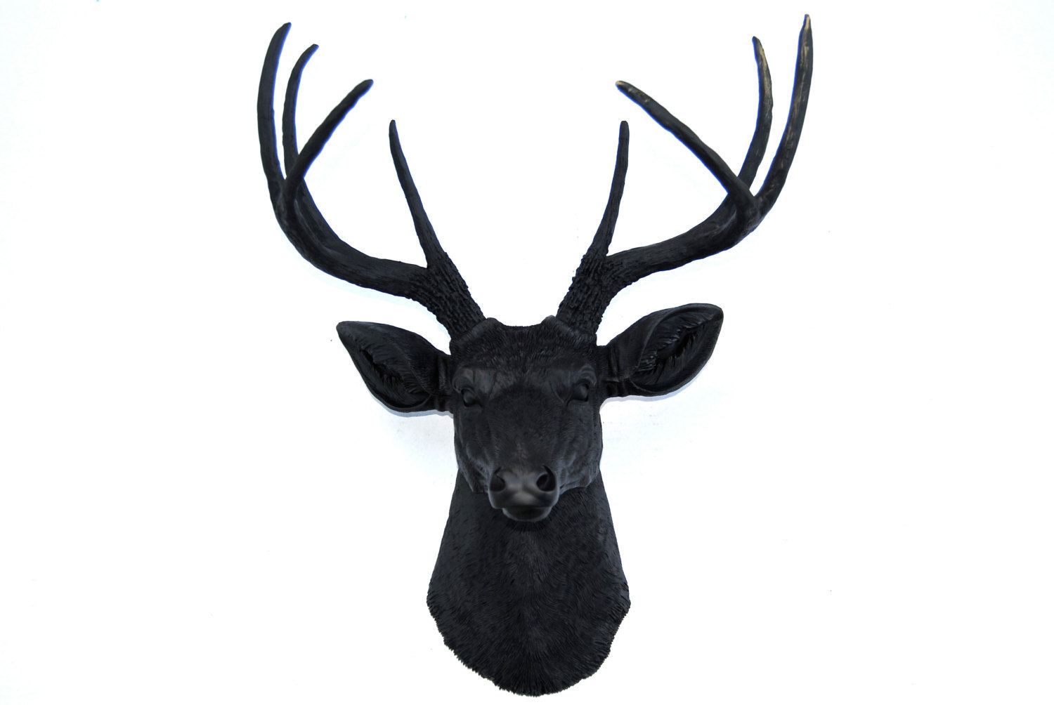 Matte Black Faux Deer Head - Deer Head Antlers Fake Taxidermy Wall ...