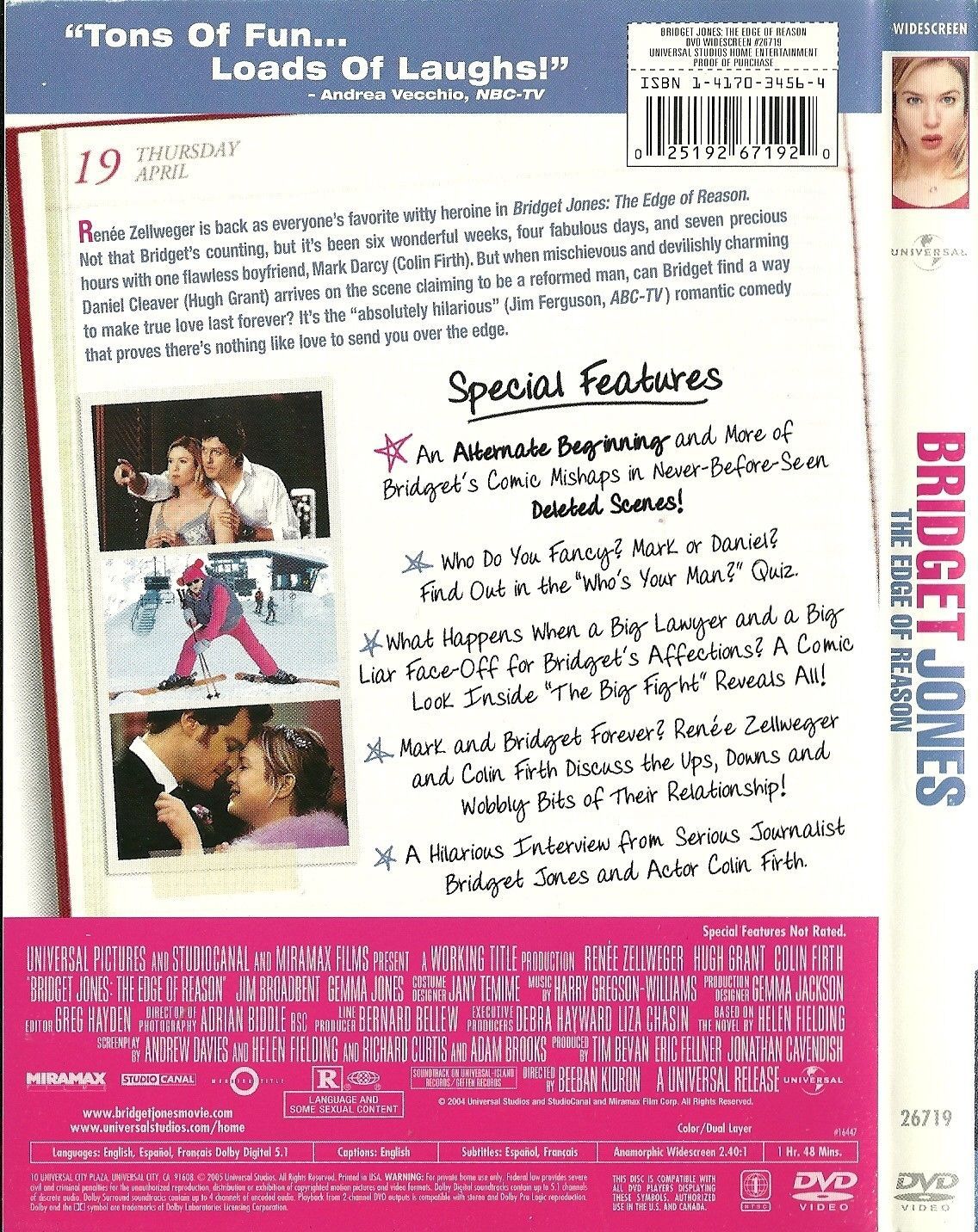 Bridget Jones The Edge Of Reason Dvd Renée Zellweger Hugh Grant Colin