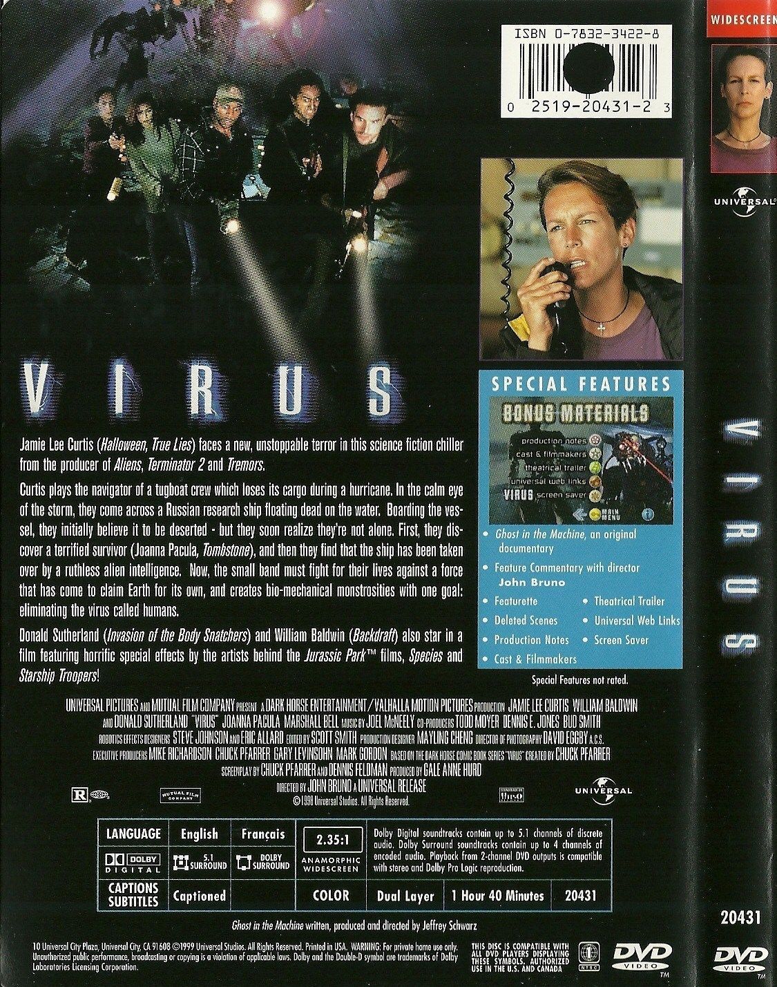 Virus DVD Jamie Lee Curtis Donald Sutherland William Baldwin - DVDs ...