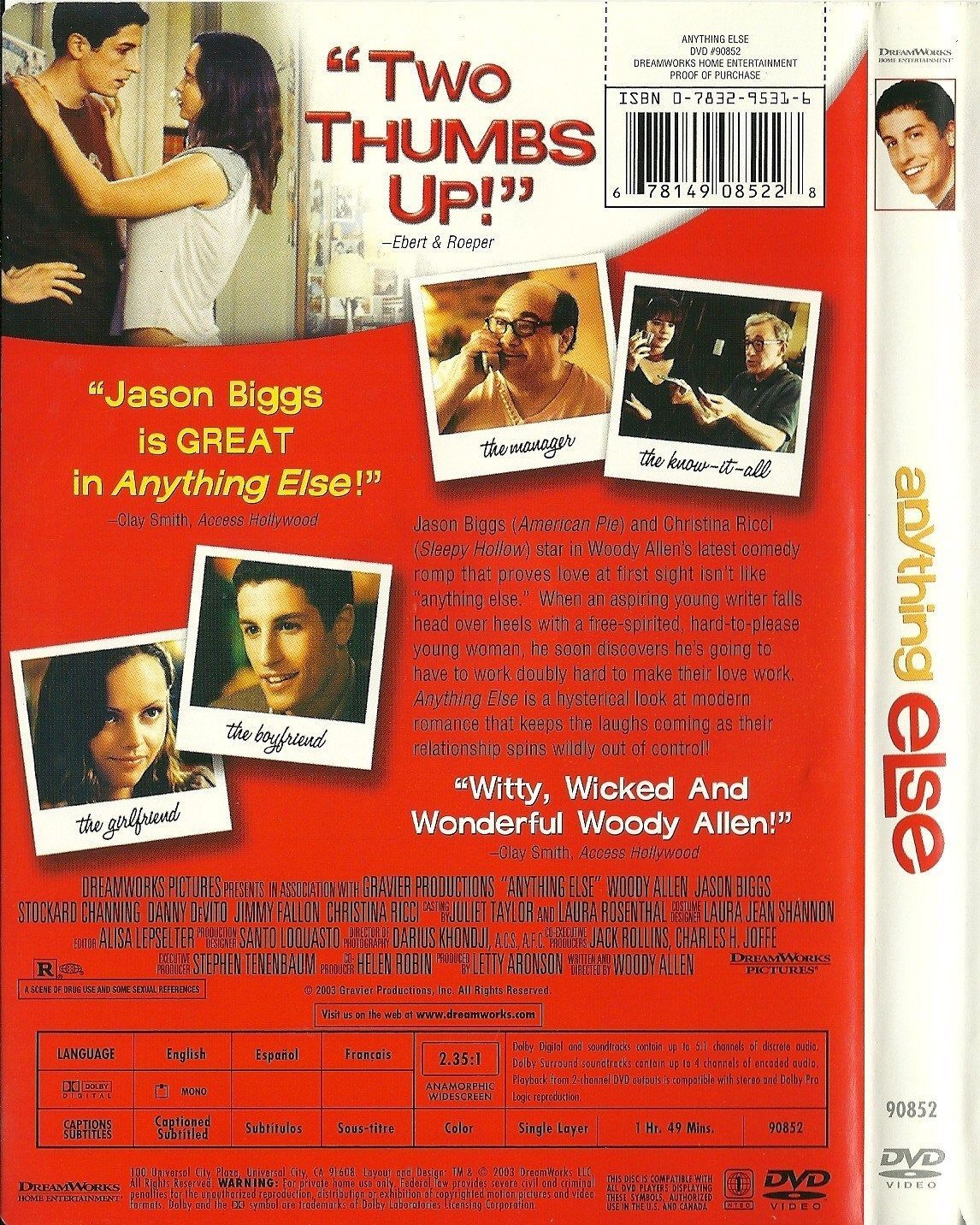 Anything Else DVD Christina Ricci Woody Allen - DVD, HD DVD & Blu-ray