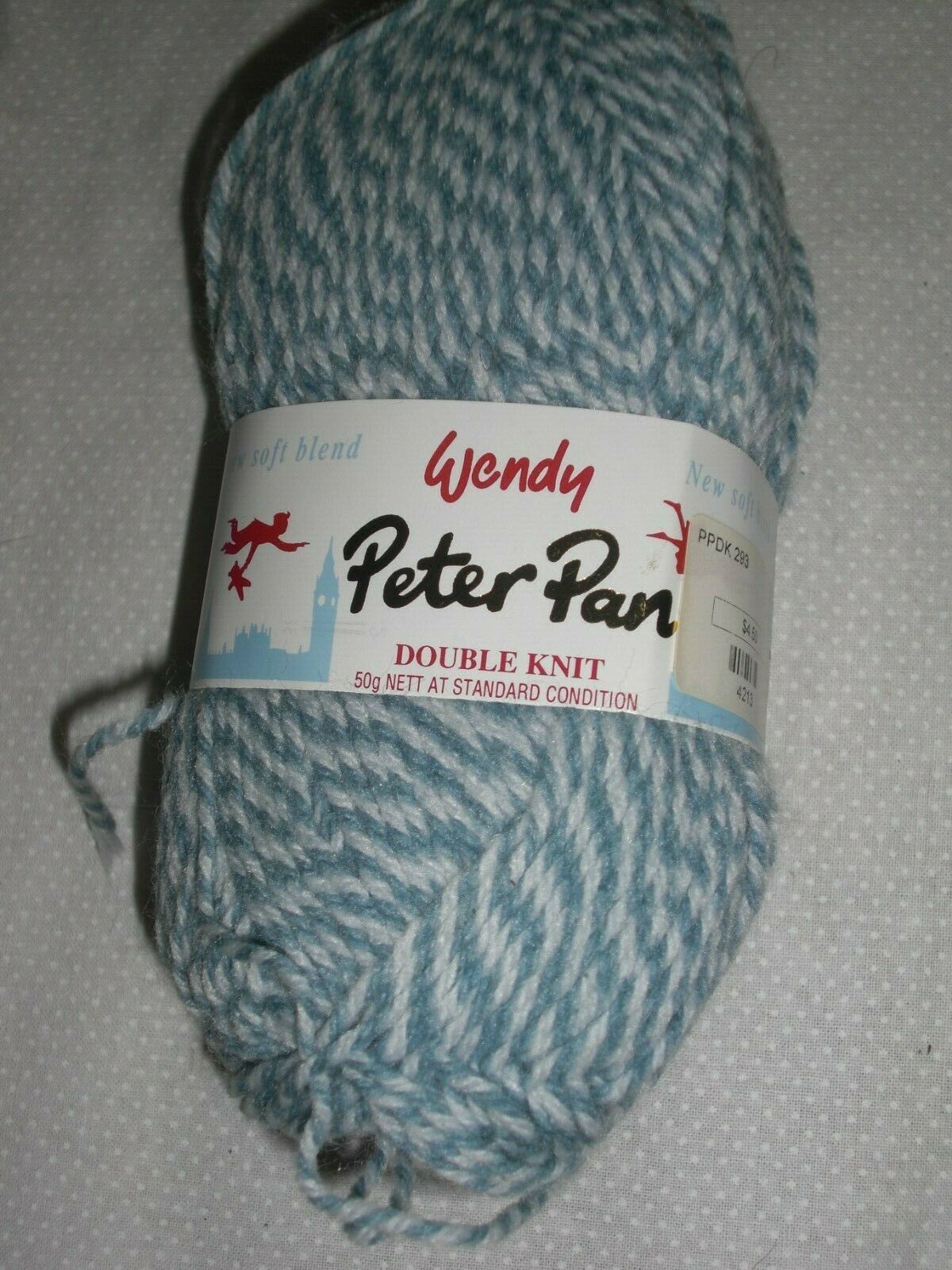 Wendy Peter Pan Double Knit Soft Blend Yarn Blue/White #293 4 Balls 50G ...