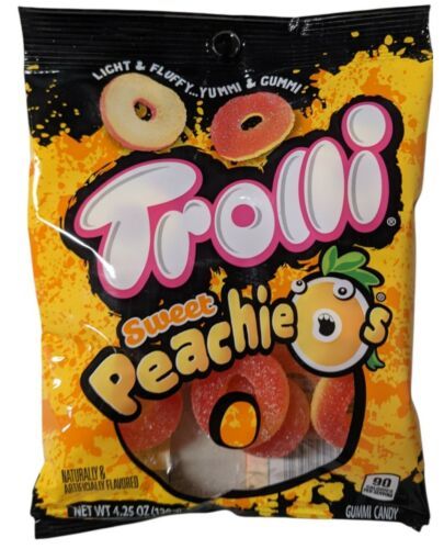 Trolli Peachie O's Sweet Gummy Ring Candy, 4.25 Oz Peg Bag, Gummi Peach ...