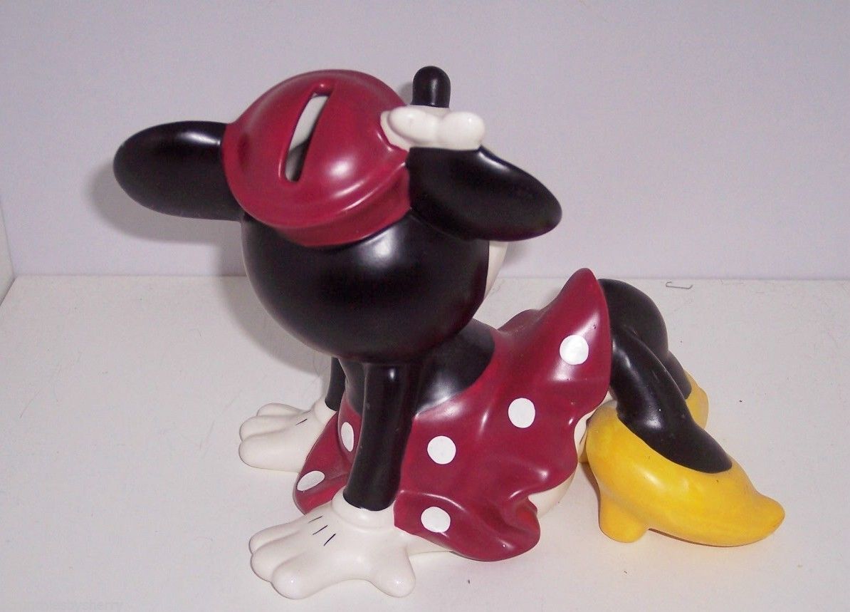 Disney Minnie Mouse Bank Sitting Ceramic Coin Money Enesco Retired - Banks