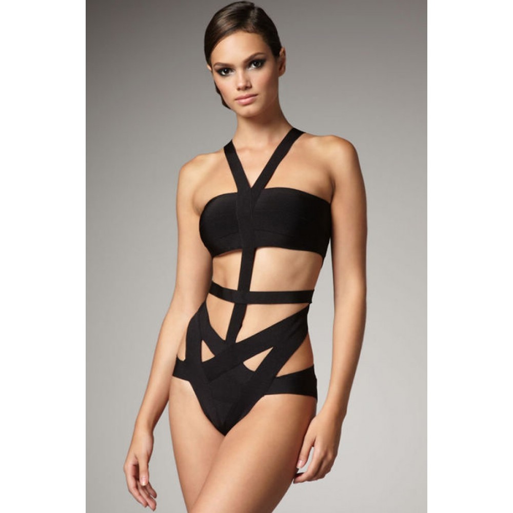 Black Cut Out Bandage One Piece Swimsuit Swimwear