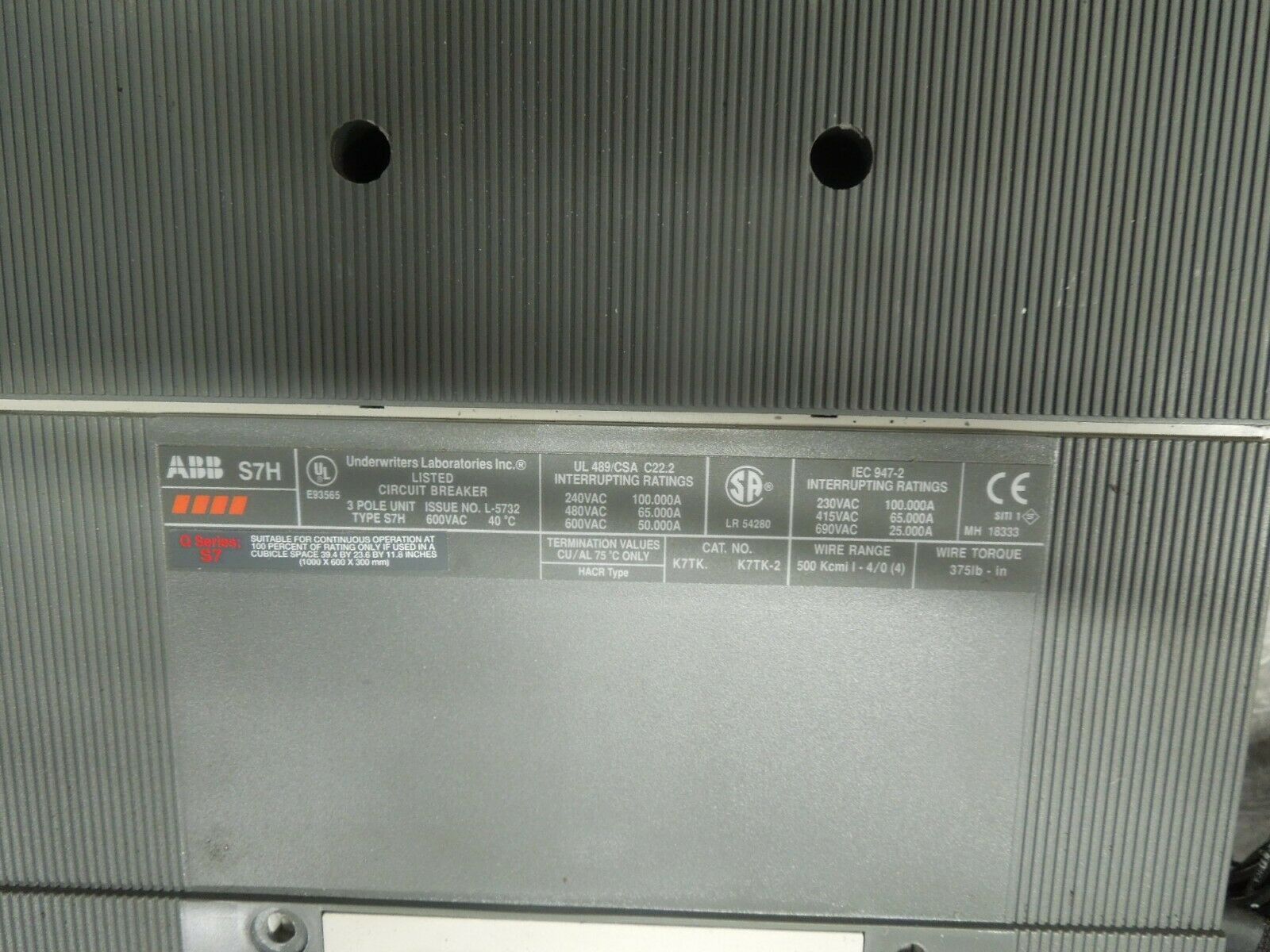 ABB SACE S7H 1200A 3P 600V Circuit Breaker PR211 Trip w/LI & K7M4 Motor ...