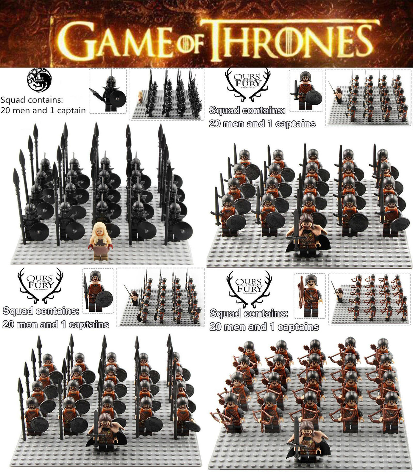 GOT Winterfell Army and The Unsullied Army Set 21 Custom Minifigures ...
