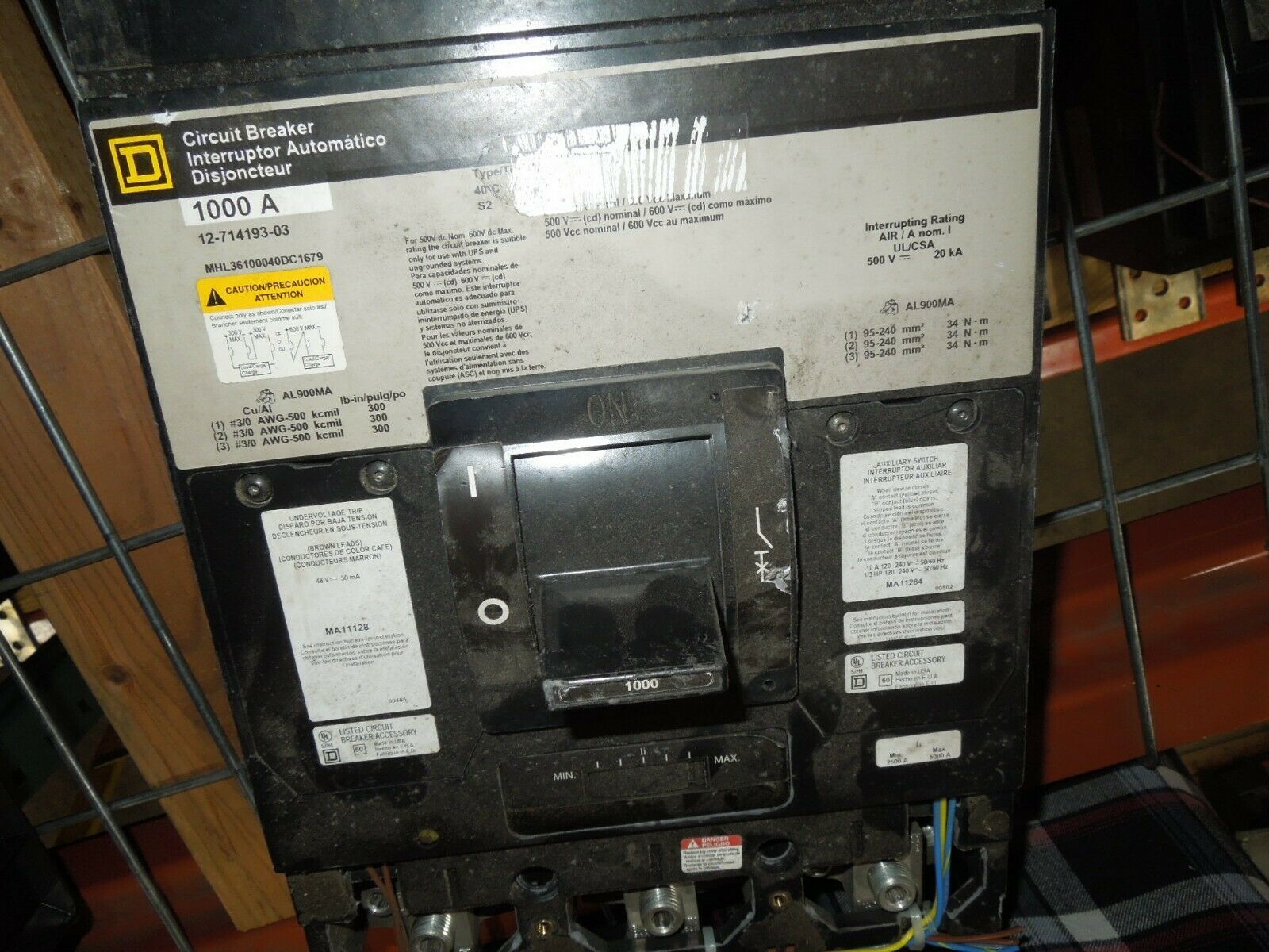 Square D MHL36100040DC1679 1000A 3p 600VDC Breaker Auxiliary Switch ...