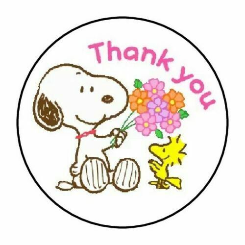 30 SNOOPY THANK YOU ENVELOPE SEALS LABELS STICKERS 1.5" ROUND ...