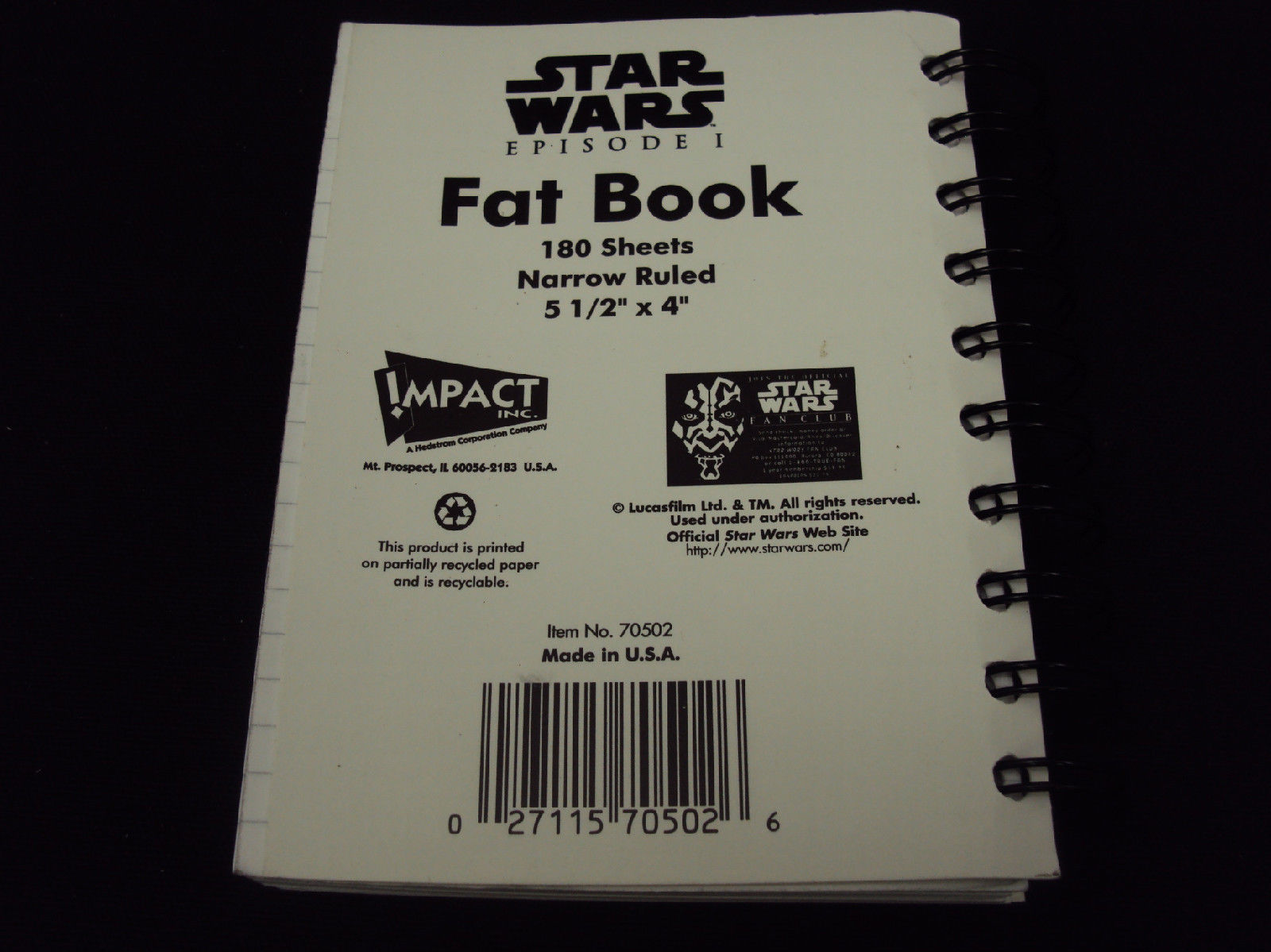 Star Wars Episode 1 ~ Fat Book Spiral Notepad, Diary, Journal ~ Anakin ...